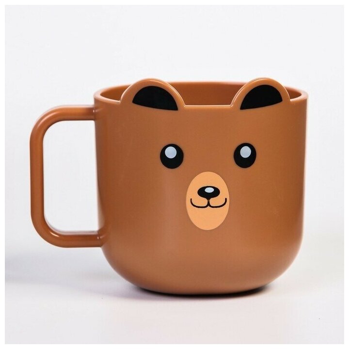 Кружка детская 260 мл "Мишка", цвет коричневый, пластиковая чашка для напитков