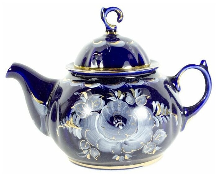 Чайник "Пышка" (Гжель) 750мл, кобальт, краски, золото