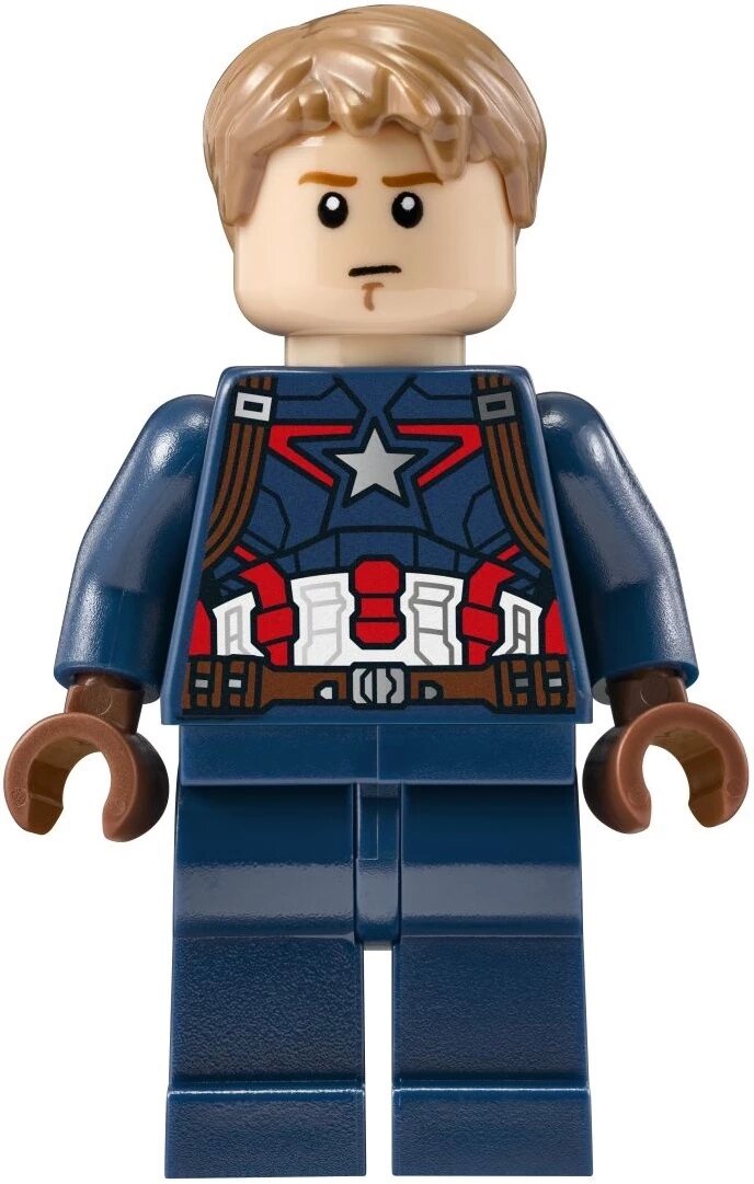 Минифигурка LEGO Sw 184 Captain America - Dark Blue Suit, Reddish Brown Hands, Hair, Dark Orange Eyebrows