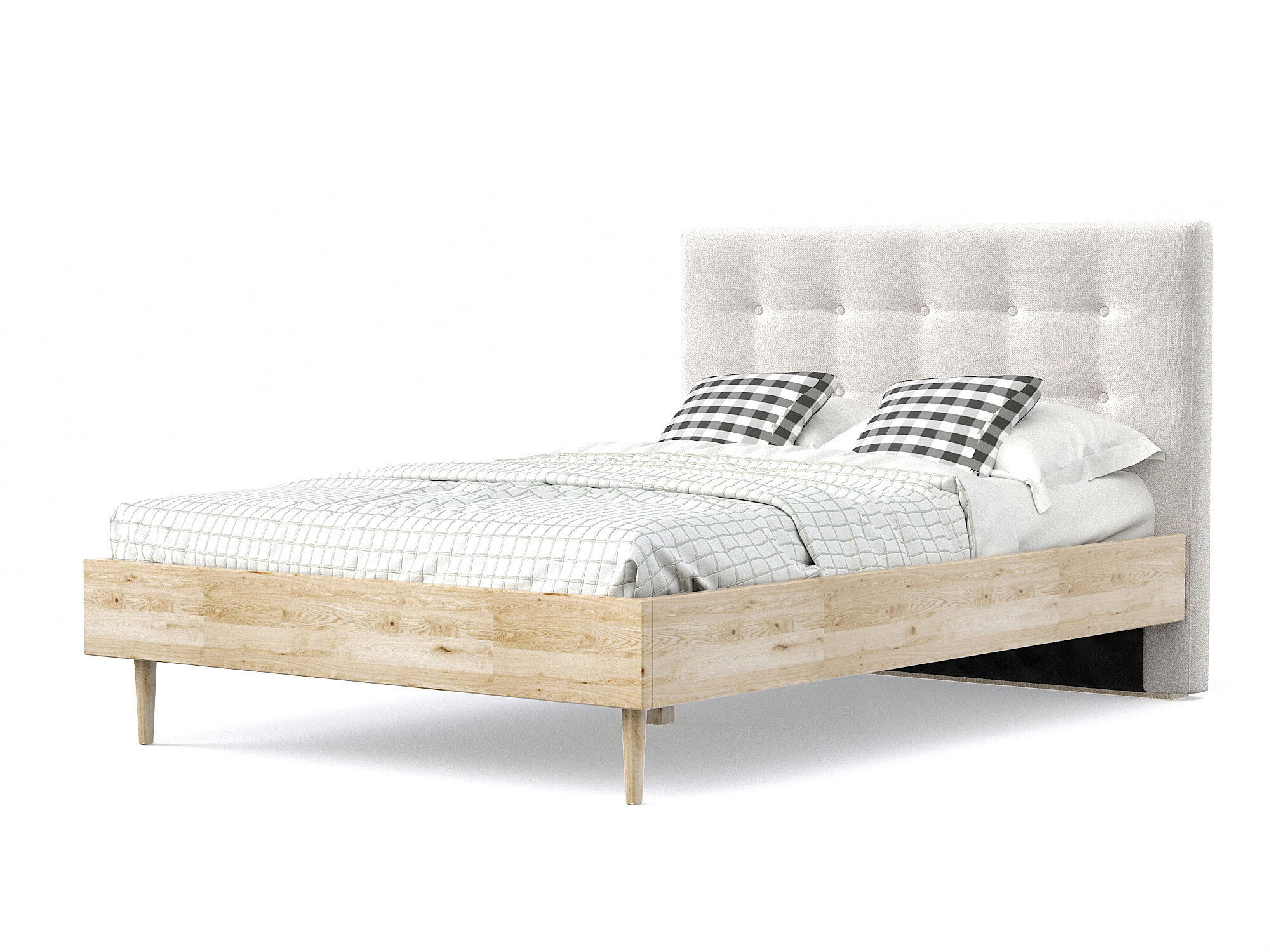 Полутороспальная кровать Arsko Альмена 120х200, с мягким изголовьем, белый, шенилл, деревянная, на ножках