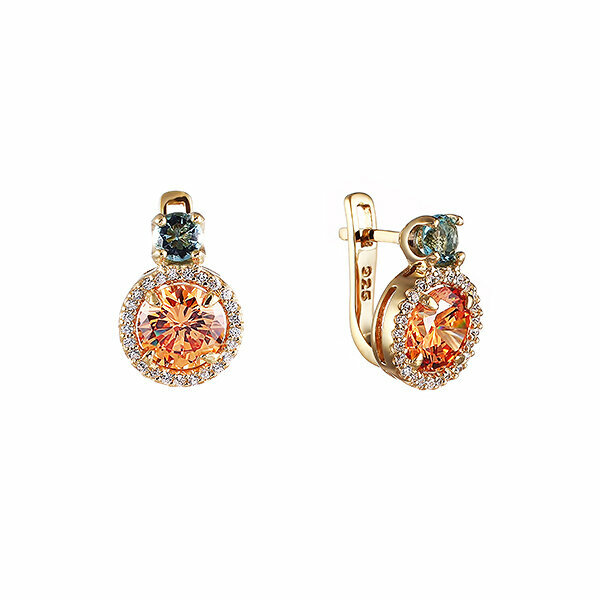 Серьги ЗлатаМира, серебро, 925 проба, фианит, стекло