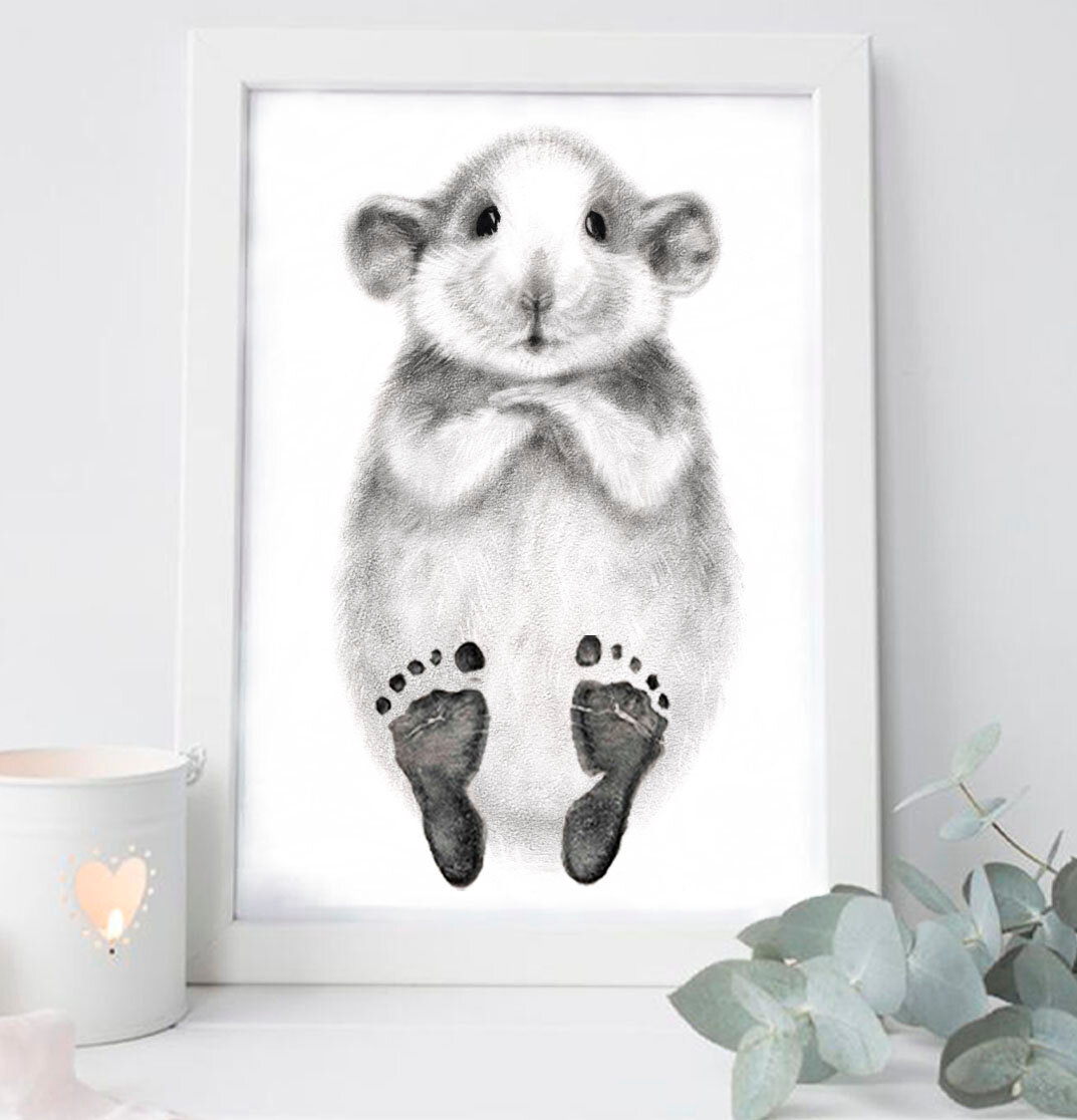 Картина Метрика Отпечаток ножки слепок для новорожденного Мышка