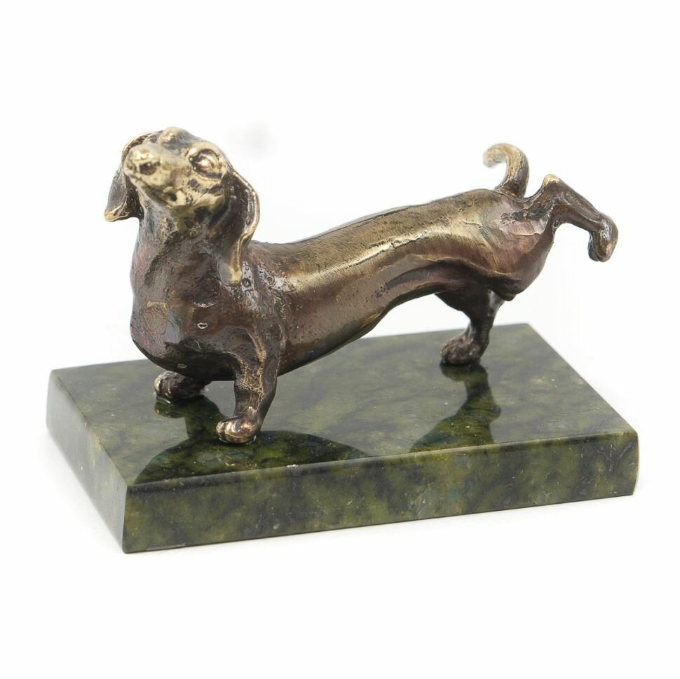 Статуэтка из бронзы Такса на подставке из змеевика