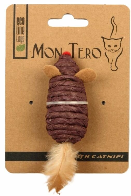 Mon Tero Игрушка для кошек Мышь с перьями, с кошачьей мятой, фиолетовая, 7,5 см