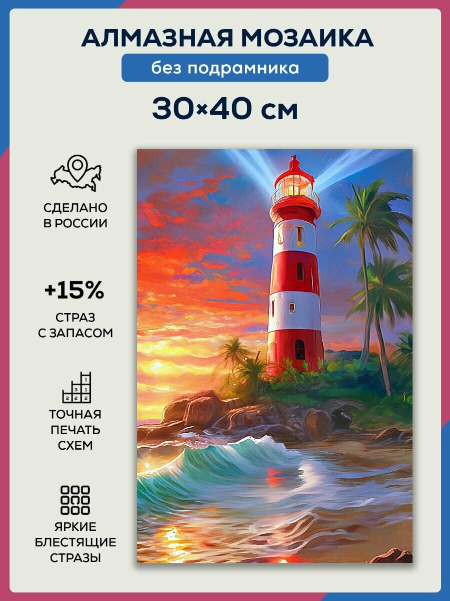 Алмазная мозаика 30x40 Маяк на берегу без подрамника