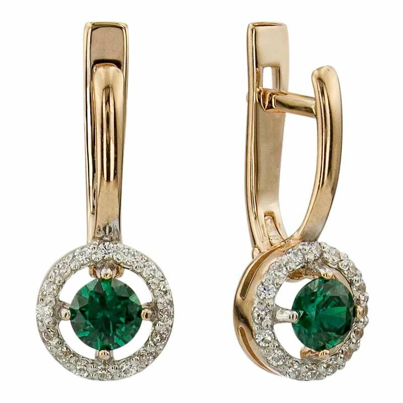 Серьги, красное золото, 585 проба, изумруд