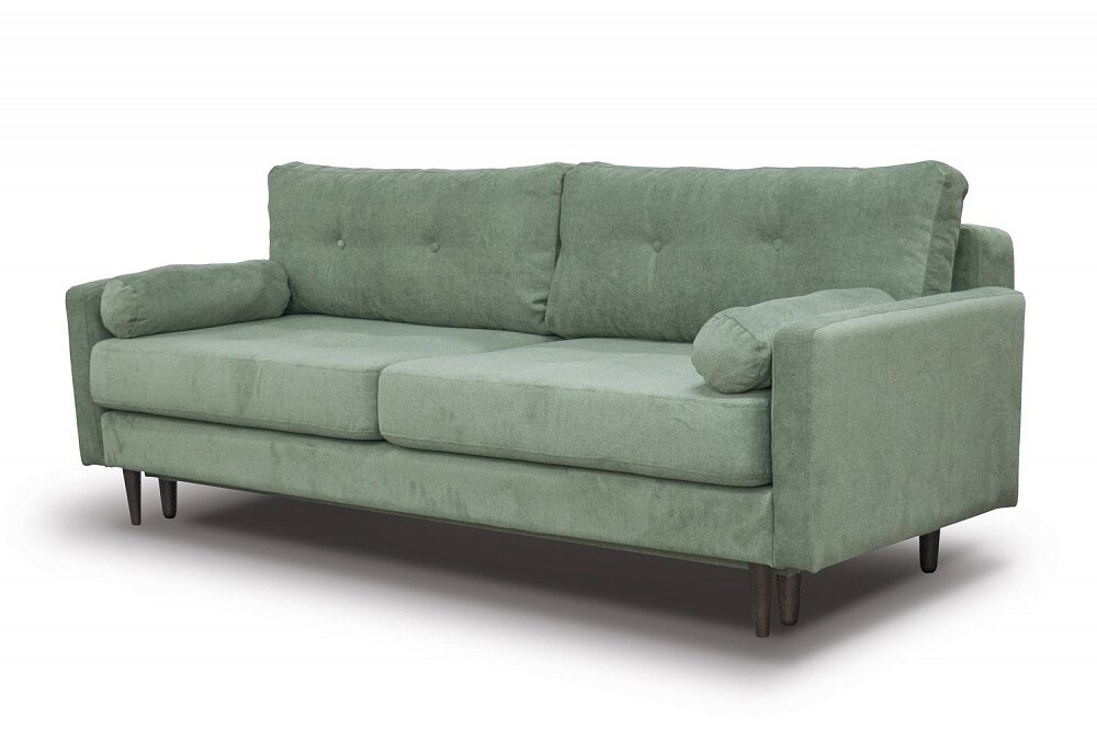 Прямой диван Карлос зеленый, пантограф (тик-так), 220х97х87 см, с ящиком для белья