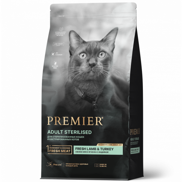 Premier Корм для стерилизованных кошек с Ягненком и Индейкой, 400 г.