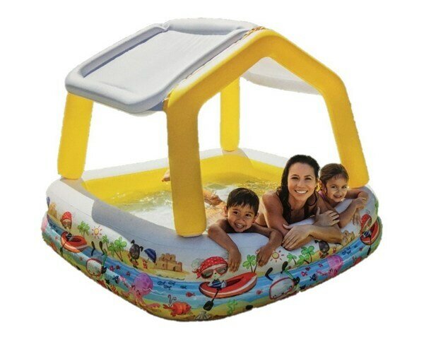 Детский надувной бассейн INTEX 157х157х122см "Домик" с навесом, 280л