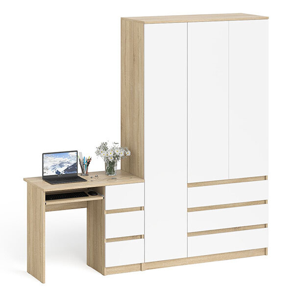 Стол компьютерный Мори МС-6 правый + Шкаф МШ1200.1, цвет дуб сонома/белый