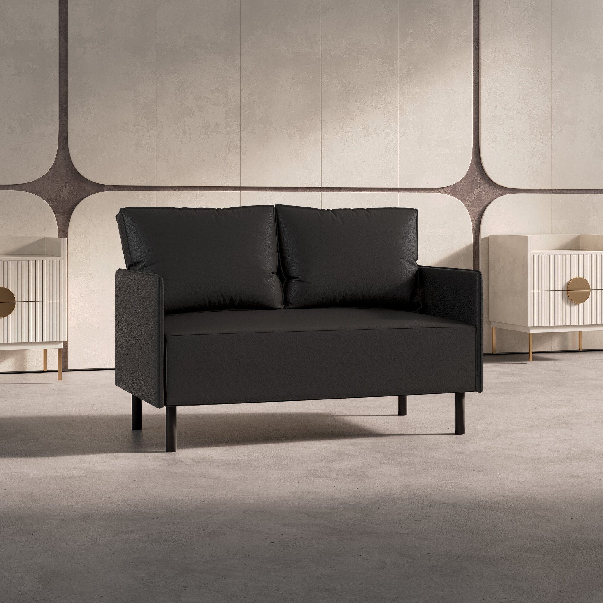 Диван ORION, на ножках, в квартиру, в офис, 117 см, экокожа черный