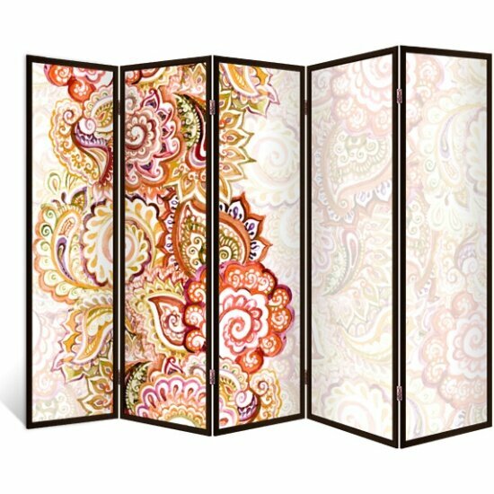 Ширма перегородка Декор Депо для комнаты деревянная "Узоры" двухсторонняя с картинкой (абстр) 5 створок венге 176х230 см 18 кг
