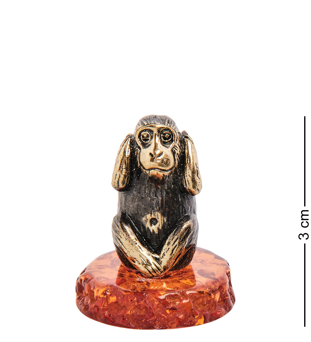 Фигурка 'Обезьяна не слышу Канадзару' (латунь, янтарь)