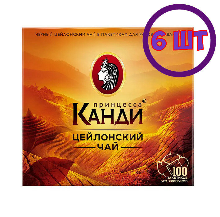 Чай черный в пакетиках для чашки Принцесса Канди Цейлон, б/я, 100*2 г (комплект 6 шт.) 6002120