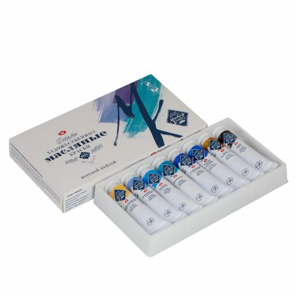 Масляные краски Невская палитра художественные "Мастер класс. Морской пейзаж", 8 цветов по 18 мл, картон