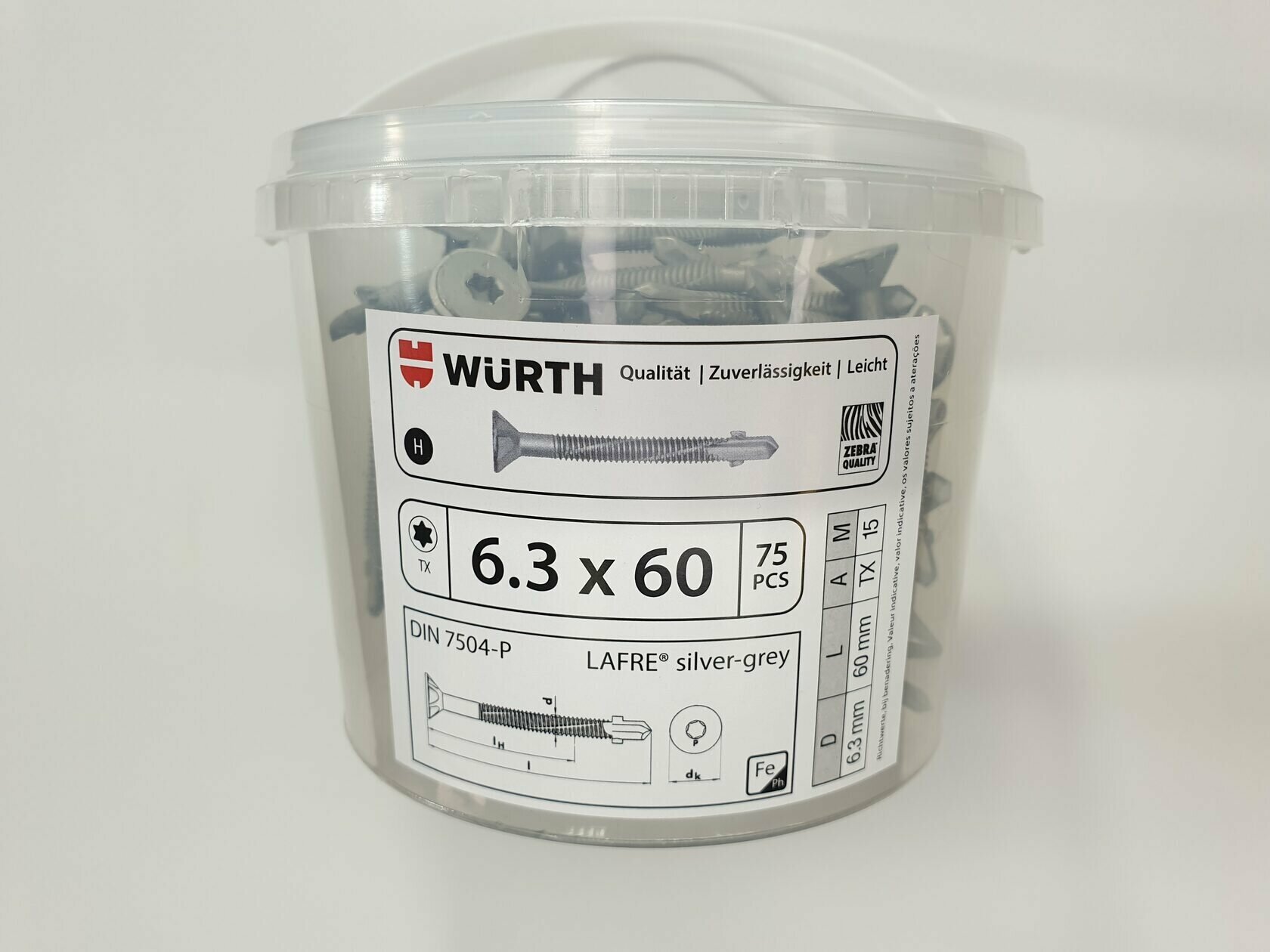 Саморез по металлу DIN 7504-P 6.3x60 (75 pcs) WURTH, Германия