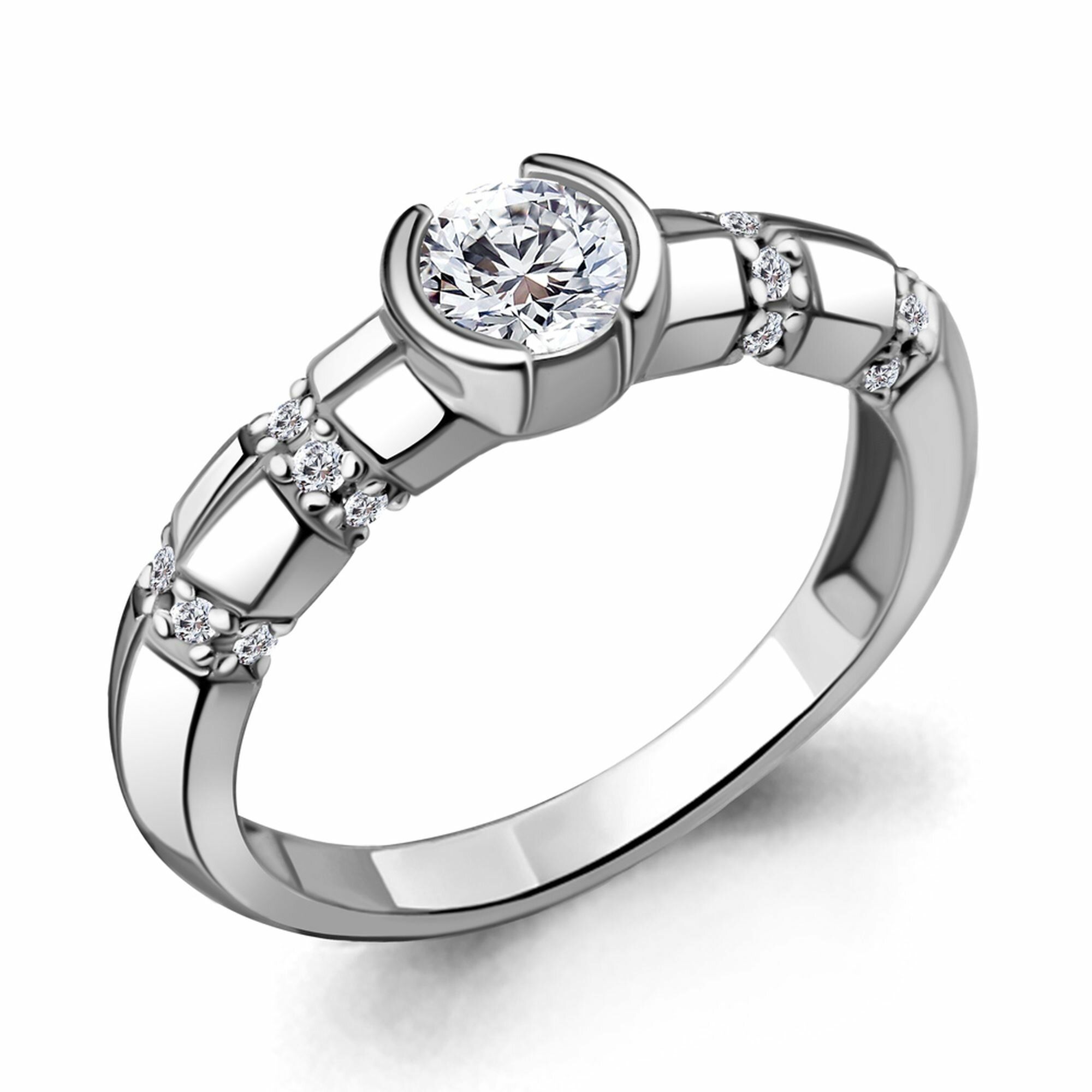 Кольцо, серебро, 925 проба, родирование, фианит, кристаллы Swarovski