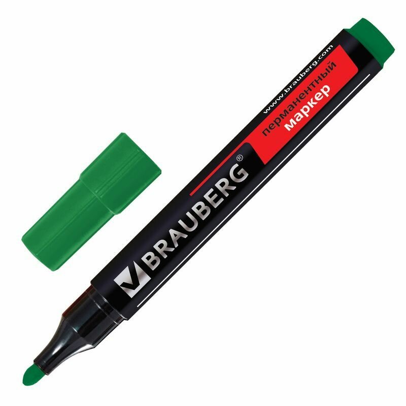 Маркер перманентный (нестираемый) BRAUBERG "Contract", зеленый, кругл. наконечн.3мм, без клип (3 штуки в упаковке)