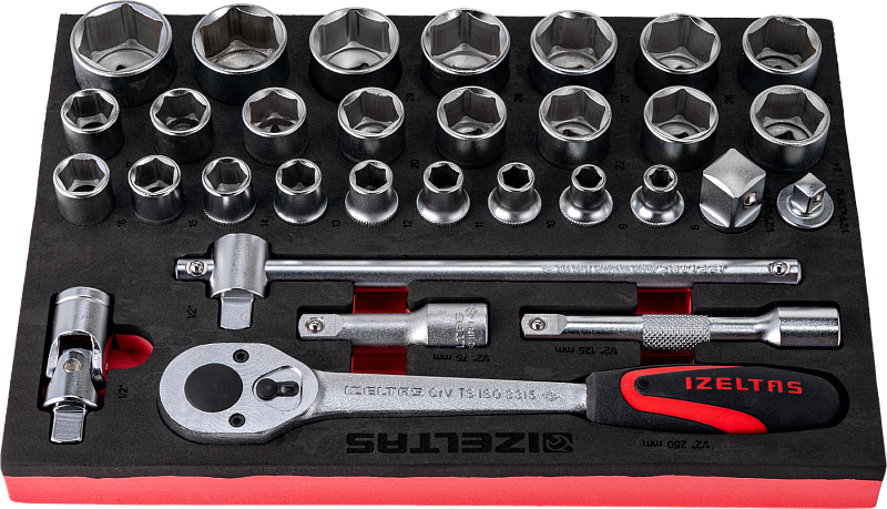 Набор торцевых головок 1/2" в ложементе 31 предмет, габариты 230х335, IZELTAS