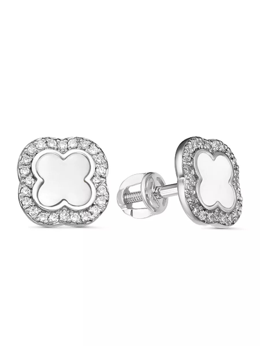 Серьги пусеты, серебро, 925 проба, родирование, эмаль, фианит