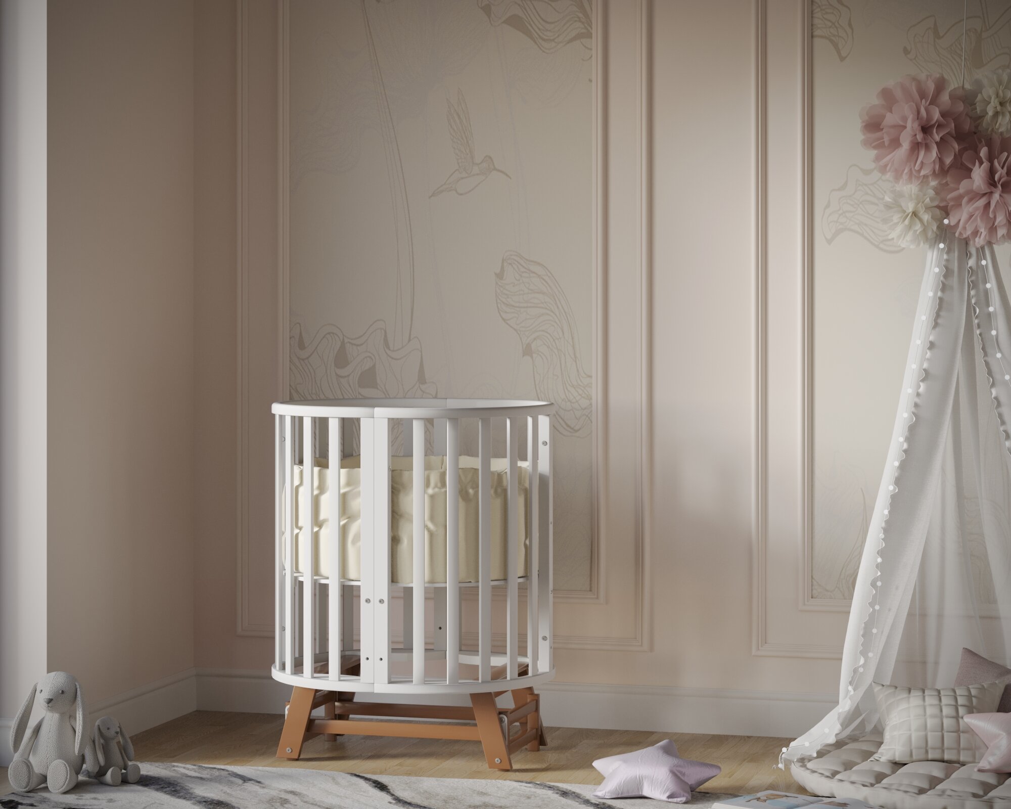 Детская кроватка Incanto Verona 11 в 1 белый/бук с продольным маятниковым качанием
