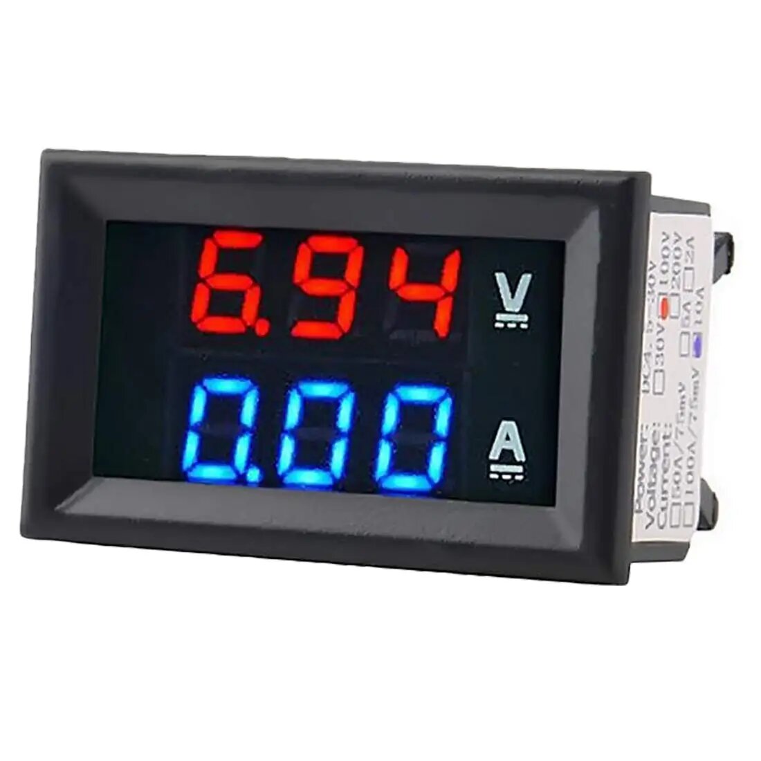 Цифровой вольтметр амперметр 6.94V 0.00A, красный/синий, 10A