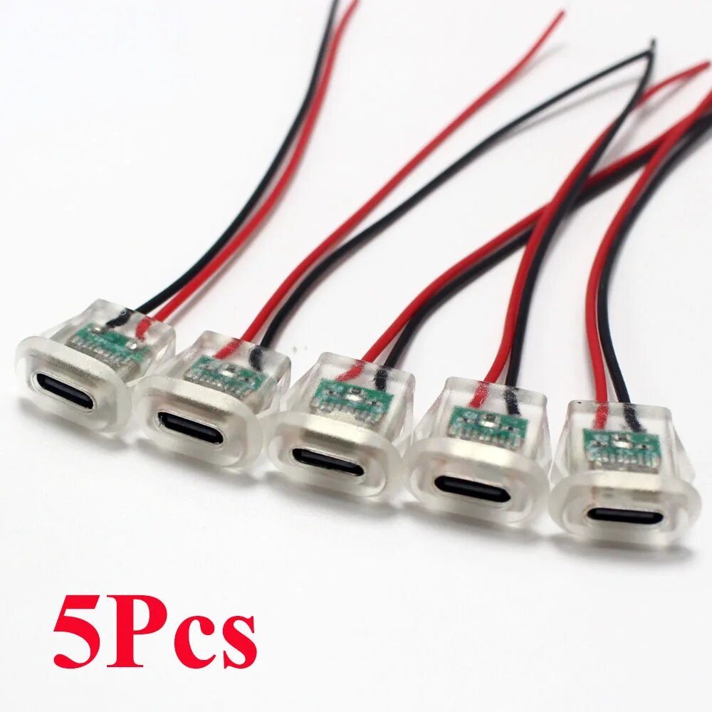 2-контактный USB Type-C разъем для зарядки 5А с LED-подсветкой, водонепроницаемый порт питания USB-C, гнездо Type-C
