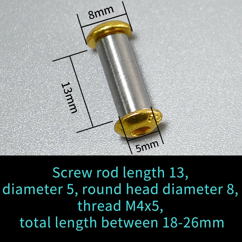 Крепеж для рукояток ножей, 13x5x8 мм, M4x5, 18-26 мм, Round Head Golden