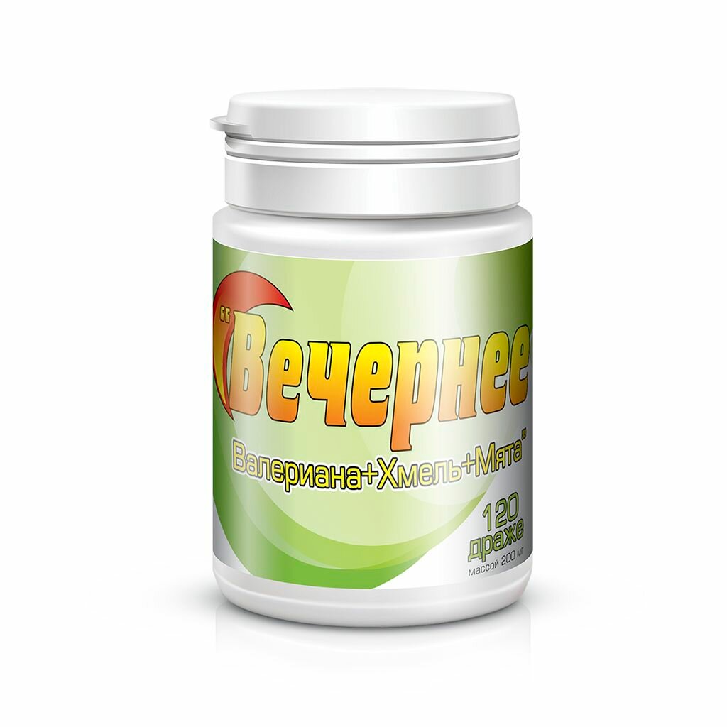 Драже Вечернее, успокаивающее, валериана, хмель, мята, 120 шт.