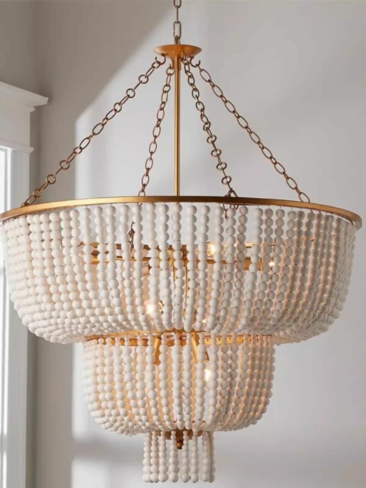 Люстра из деревянных бусин, E14*9, диаметр 79 см, высота 99 см