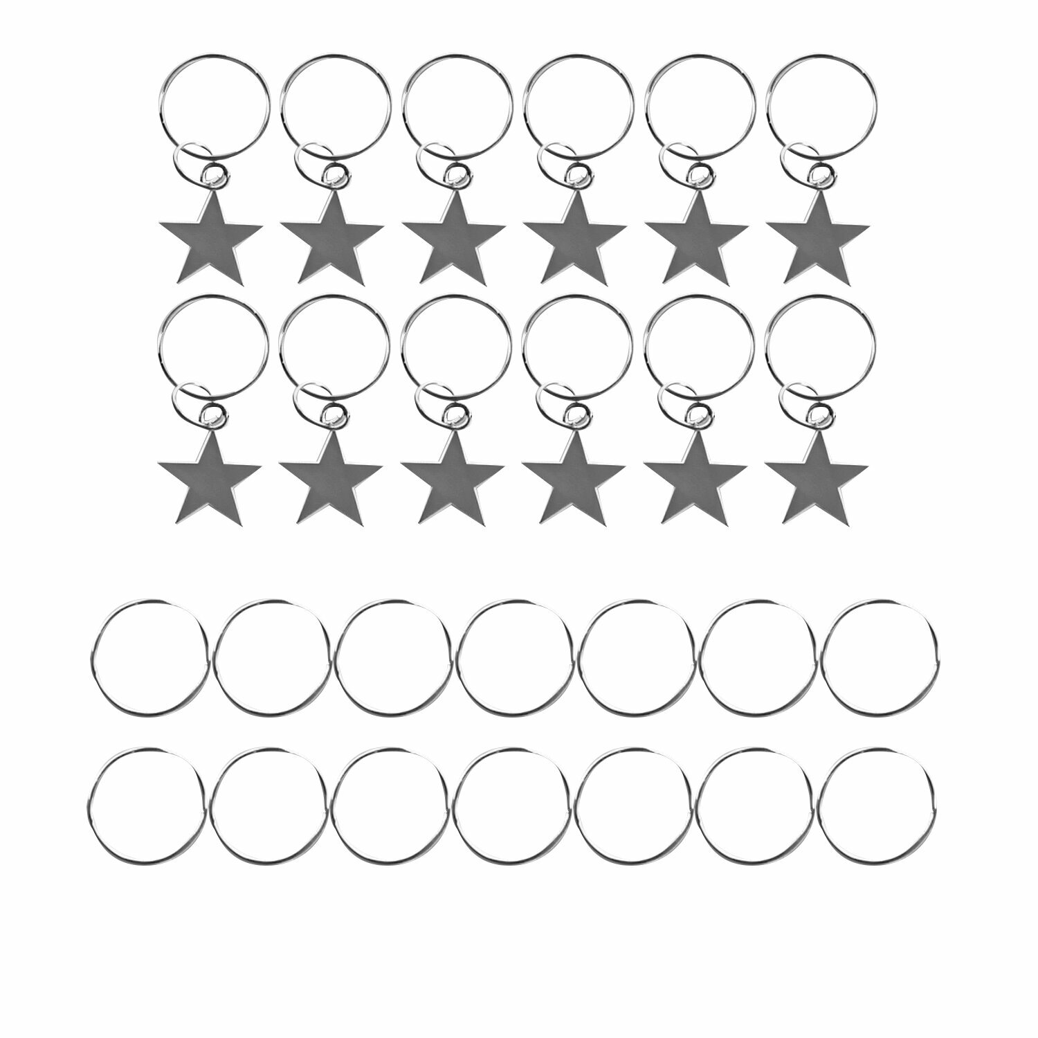 Колечки-пирсинг для волос 26 штук (12 со звездочками, 14 колечки), серебристый, MONTE VITA, комплект из 12 шт, 457106