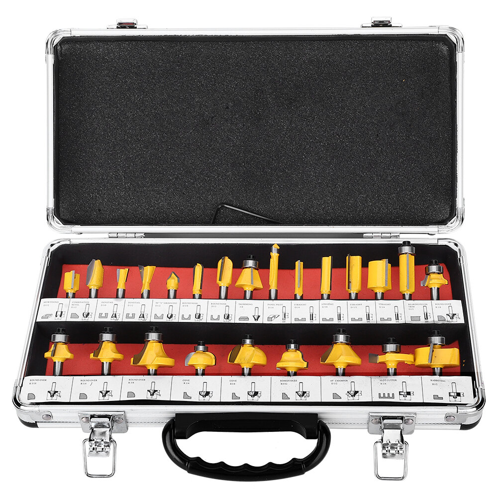 Набор из 24 фрез с хвостовиком 1/4 дюйма, набор инструментов для деревообработки, принадлежности для плотника.