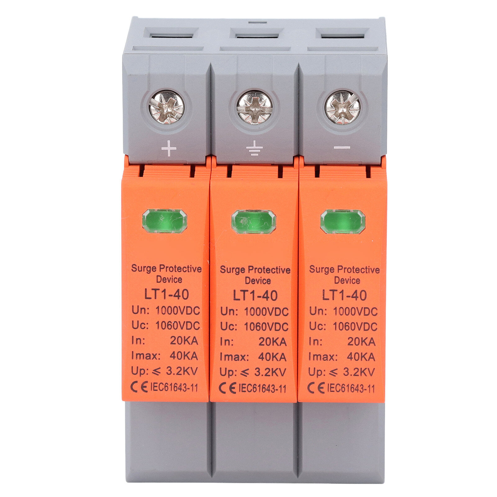 3-контактный сетевой фильтр с защитой от перенапряжения, 35 мм, крепление на DIN-рейку, устройство защиты от перенапряжения для фотоэлектрических систем, низковольтный разрядник для дома, 1000 В, 20–40 кА.