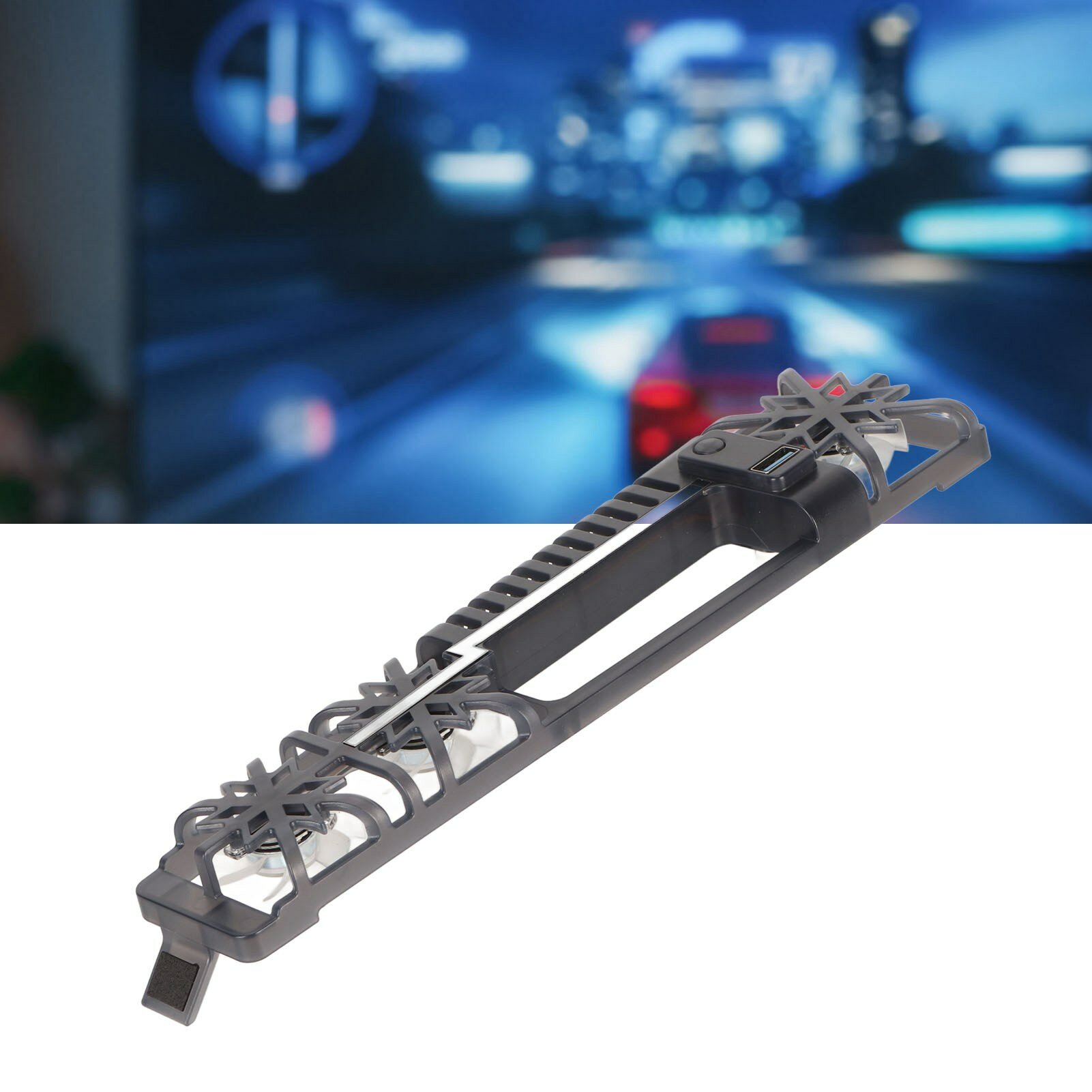 Консольный вентилятор охлаждения высокой скорости с RGB подсветкой и портом USB 3.0 для PS5 Slim Disc Digital Editions черного цвета, 3 вентилятора, поддержка скоростей: Normal с синим эффектом, с RGB фоновым светом, Fan Off с подсветкой