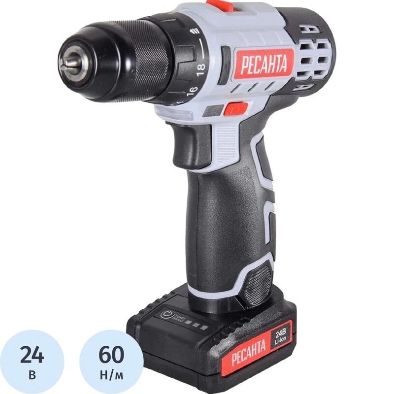 Дрель-шуруповерт аккумуляторная 24В Ресанта ДА-24-2ЛК (75/14/7)