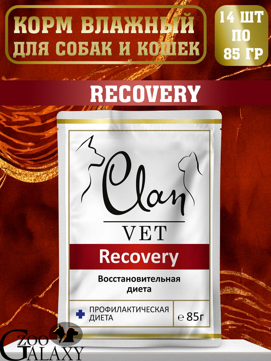 CLAN VET Корм влажный для собак и кошек Recovery 14х85г