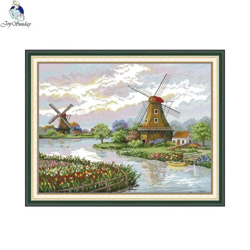 Joy Sunday вышивка крестиком голландские ветряные мельницы пейзажный узор Aida 16CT 14CT 11CT ткань ручной работы вышитый полный комплект домашний дисплей