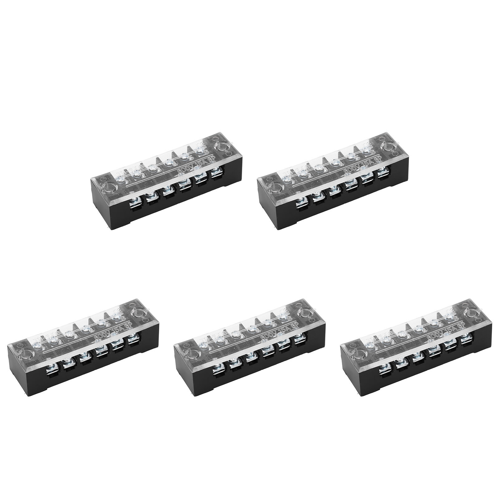 5 шт, клеммная колодка, барьерная полоса, двухрядная TB 15A, 600 В, винты M3, высокопрочный барьерный блок, 6 позиций (1506)