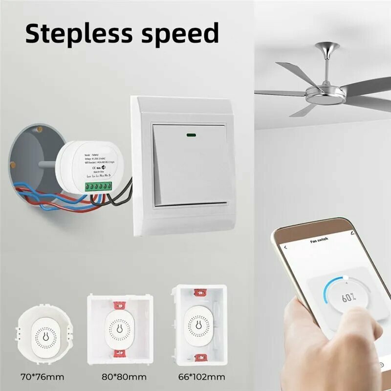 Tuya Smart WiFi Fan Модуль переключения потолочного вентилятора Двухрежимный сброс Контроллер голосового переключателя для Home белый