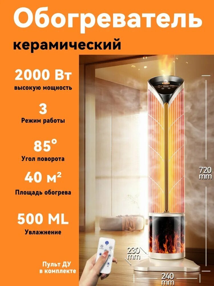 Керамический Обогреватель С Терморегулятором, ЭКО-режим Экономия 30%, 2000 Вт, Таймер, Для Спальни И Гостиной, Безопасный