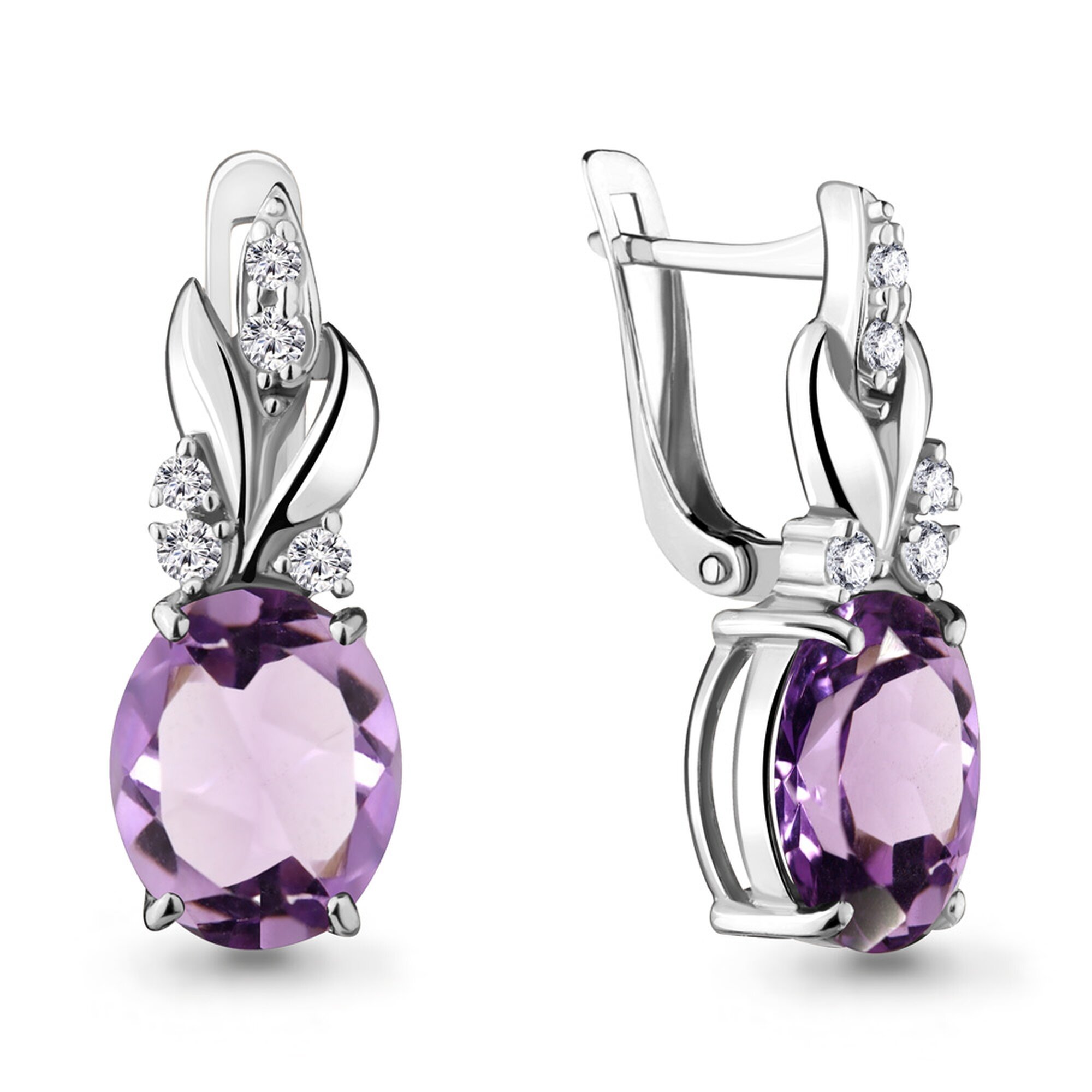 Серьги, серебро, 925 проба, родирование, аметист, фианит