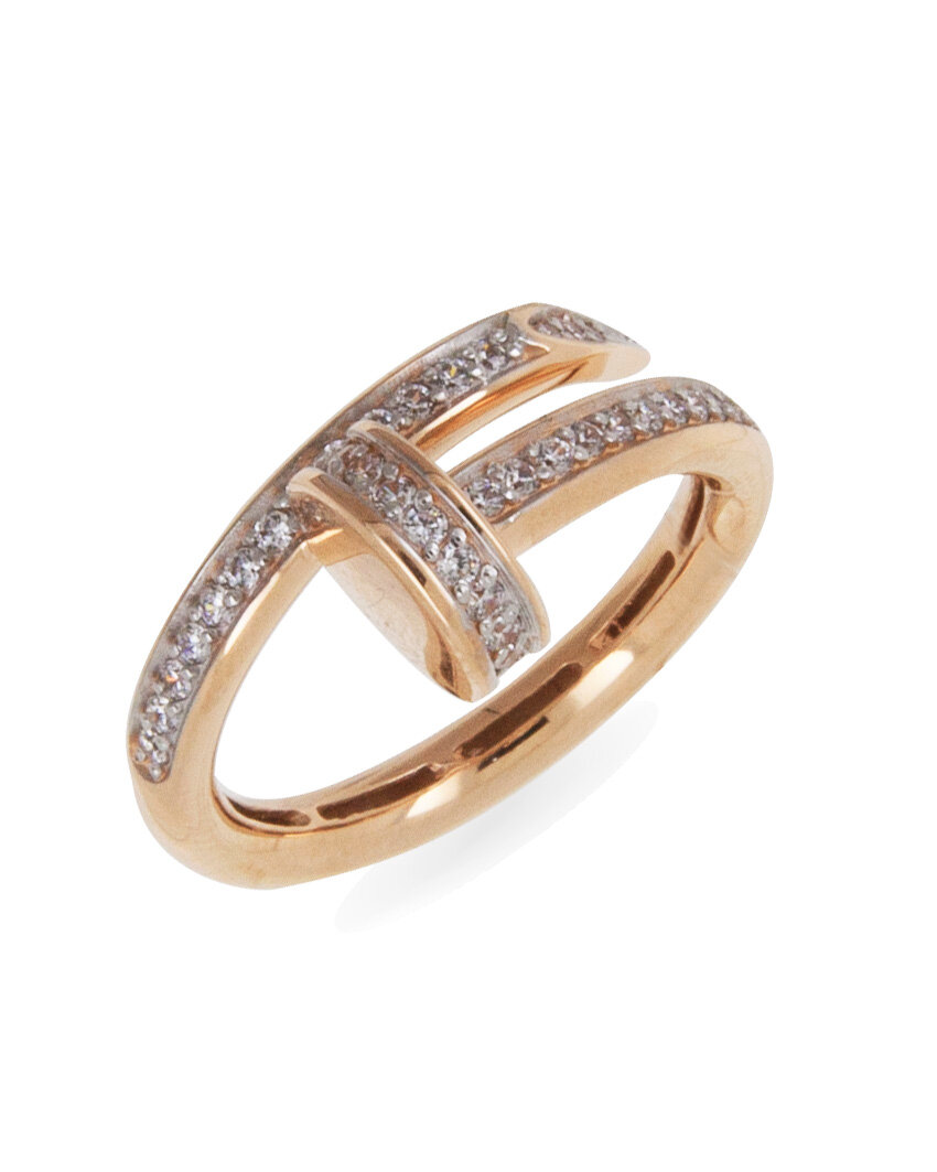 Кольцо на фалангу, красное золото, 585 проба, фианит