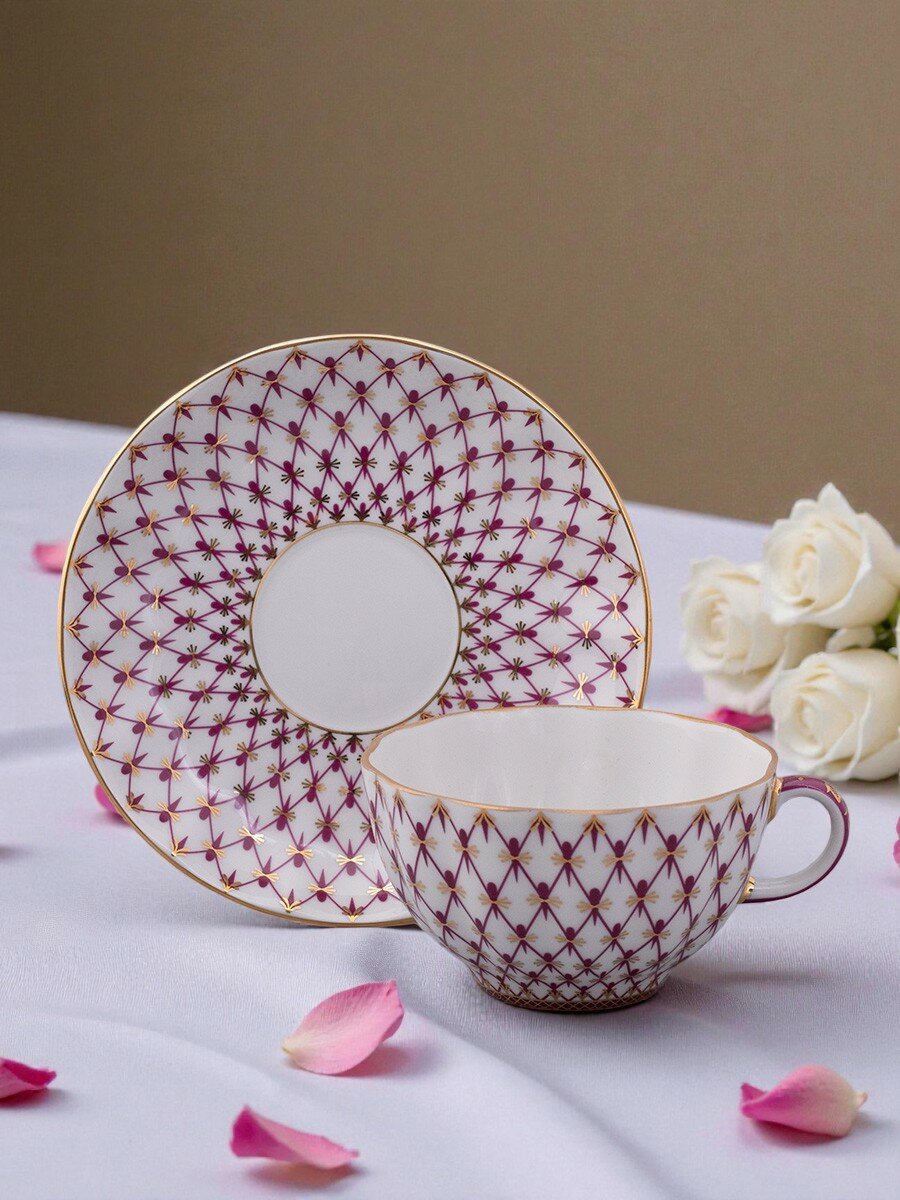 Чайная пара "Сетка-Блюз 2 " форма Тюльпан , Императорский фарфоровый завод, 250 мл