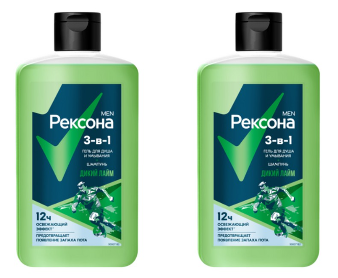 Рексона гель для душа, мужской, 490 мл, 3в1 Дикий лайм, 2 уп
