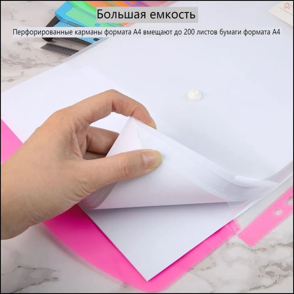 Папка-конверт A4, набор 12 шт, пластик, многоцветный, для документов, школа, офис — фото 1