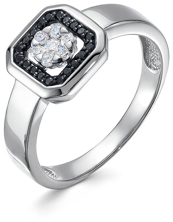 Кольцо широкое, белое золото, 585 проба, родирование, бриллиант