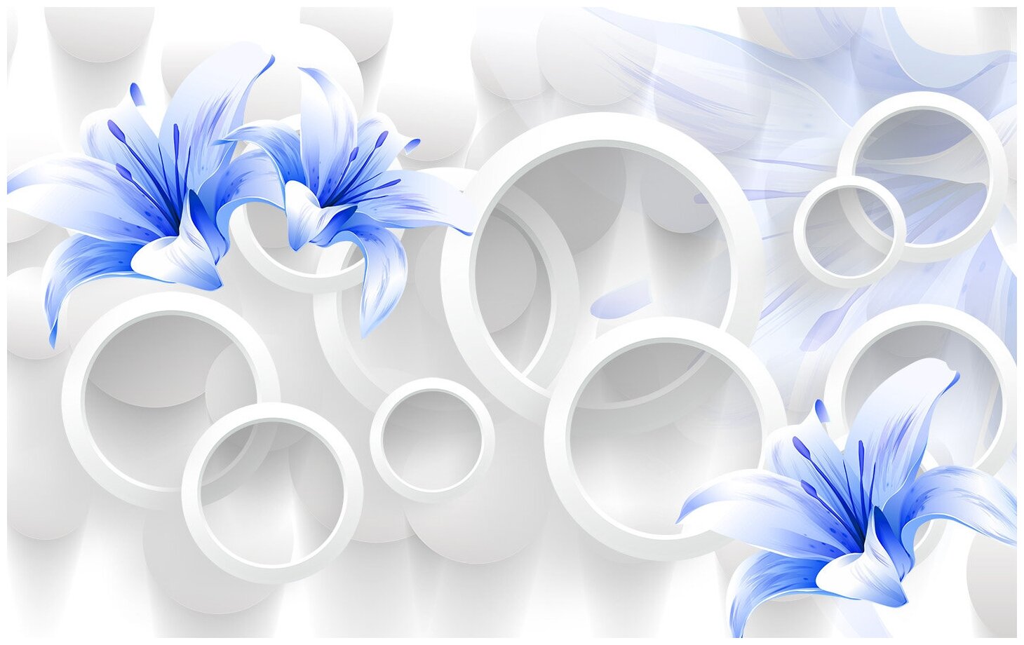 Фотообои Уютная стена "3D синии лилии" 430х270 см Бесшовные Премиум (единым полотном)