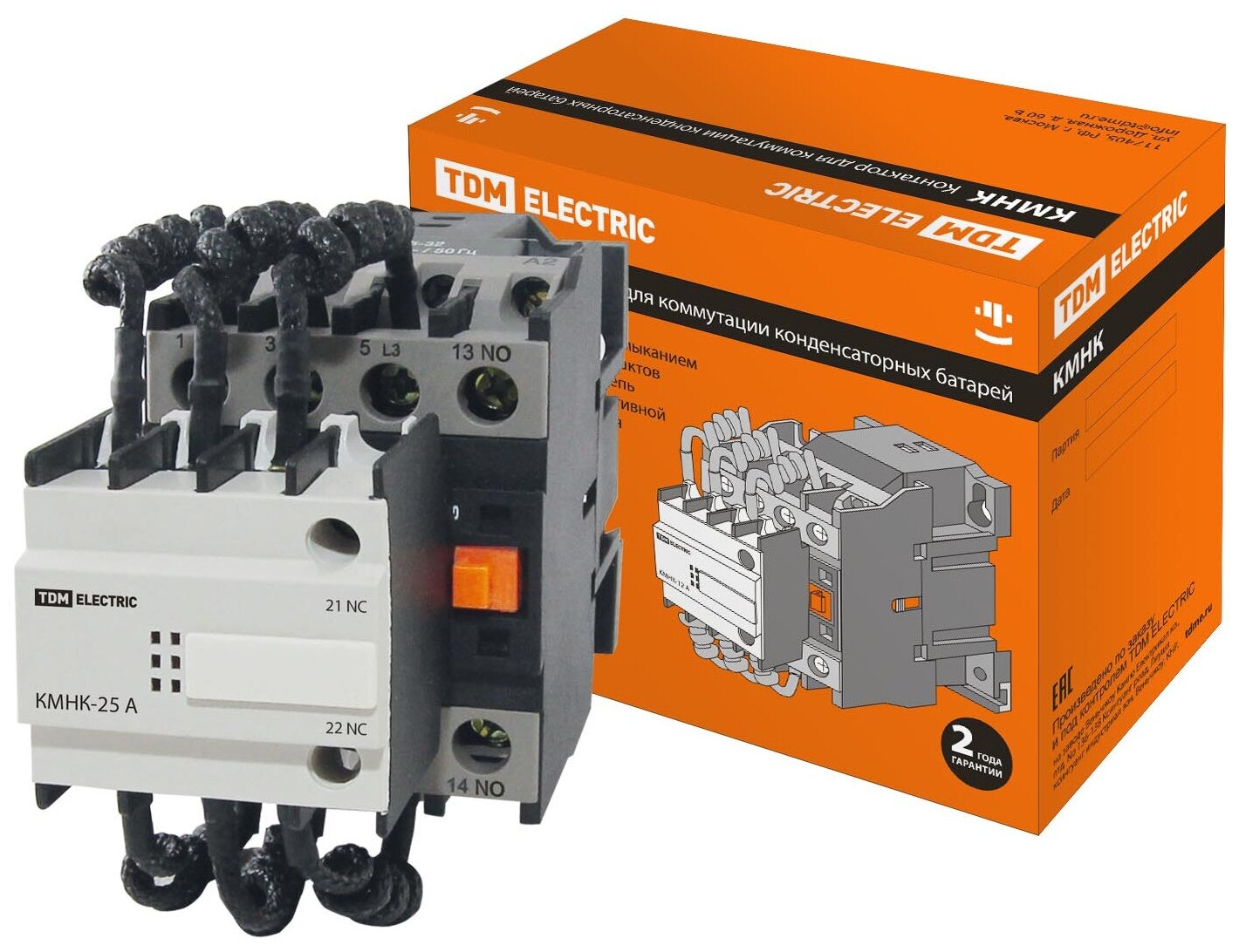 Контактор для коммутации конденсаторных батарей 25кВАр, КМНК-25-230. А 2НО;1НЗ, TDM SQ2103-0005 (1 шт.)