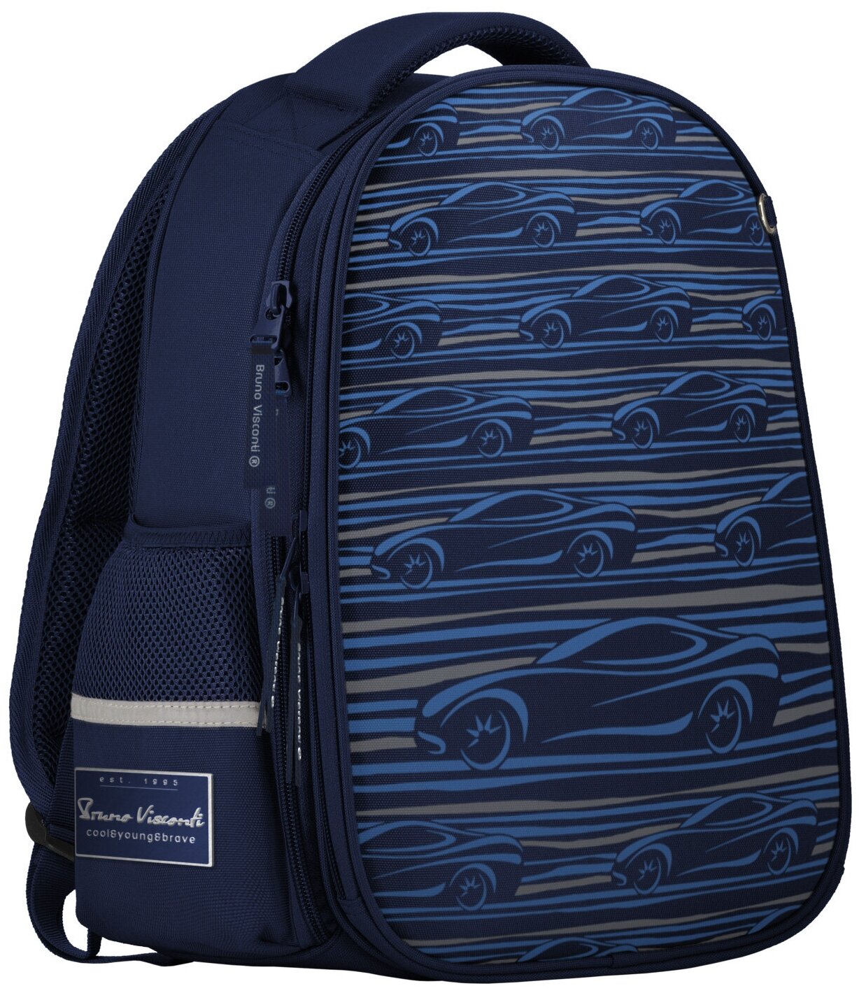 Рюкзак BrunoVisconti, облегченная капсула, синий с эргономичной спинкой, «спорткар», Арт. 12-001-093/02