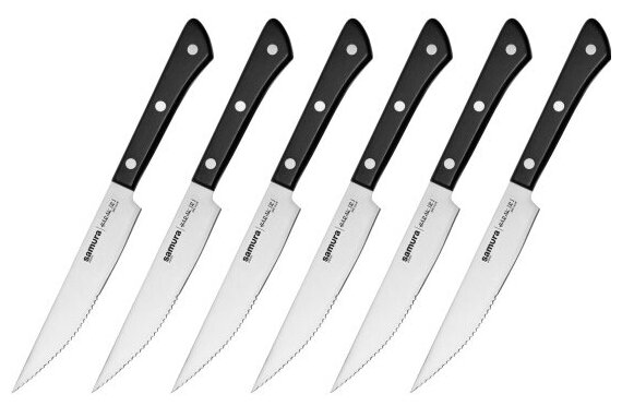 Набор ножей стейковых Samura HARAKIRI 12,5см, черная рукоять, 6 штук (SHR-0260B/K)